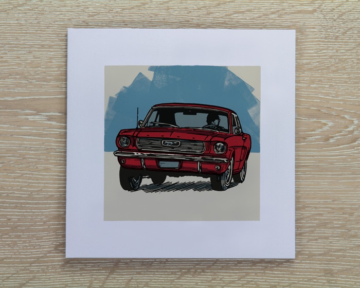 Ford Mustang Classic Car Greetings Card - Inky Crow Art