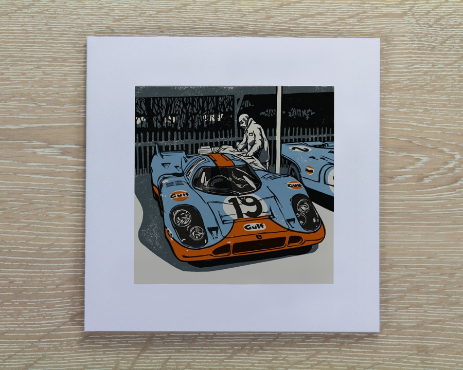 Porsche 917 Classic Car Greetings Card - Inky Crow Art