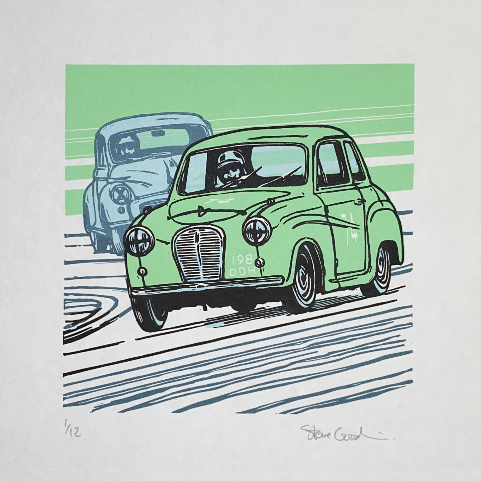 Austin A35 and Morris Minor Battle - Inky Crow Art